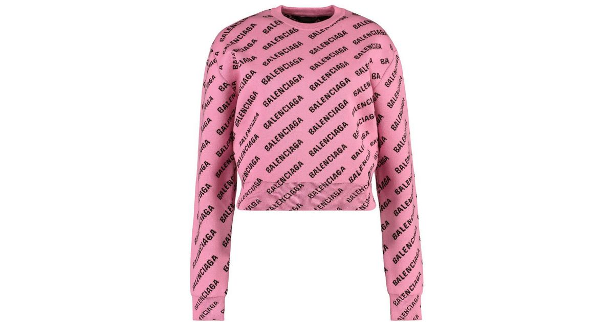 Balenciaga Jacquard Crew-Neck Sweater in Pink | Lyst UK