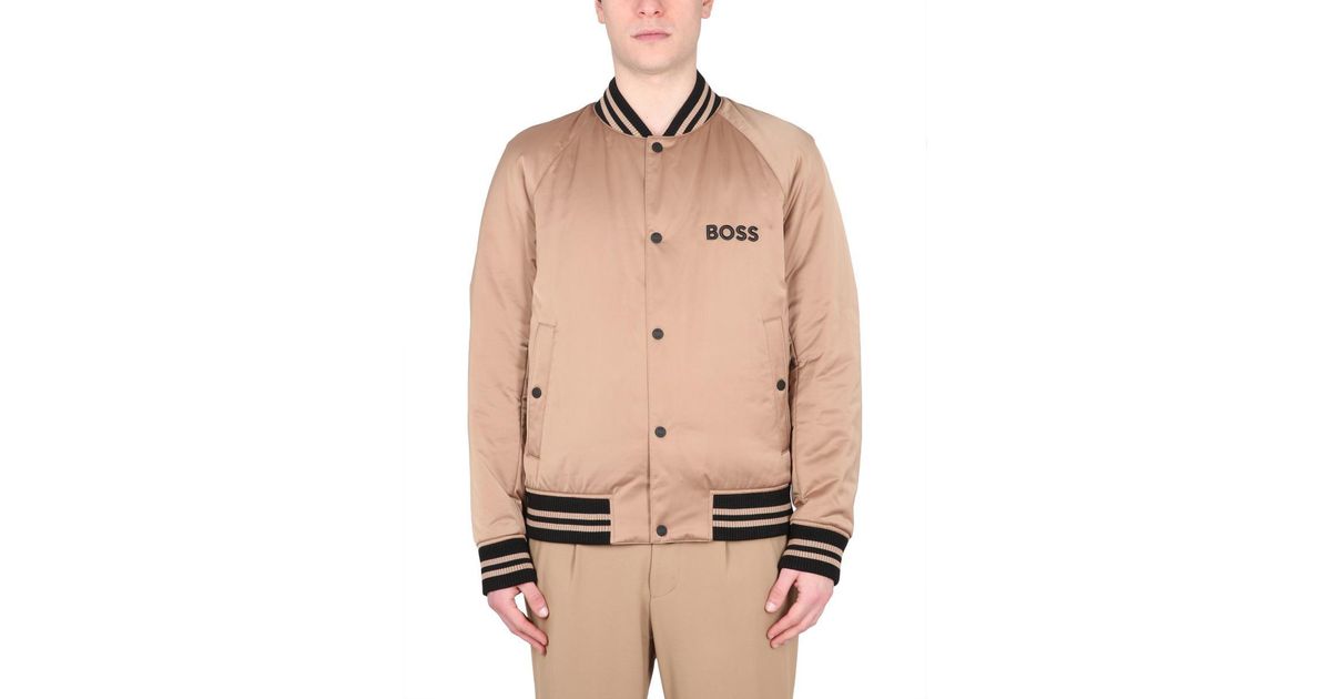BOSS Bomber Jacket With Logo in Natural for Men | Lyst UK