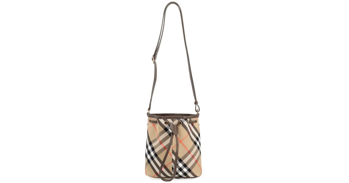 Burberry Iconic Check Mini Bucket Bag in Natural | Lyst