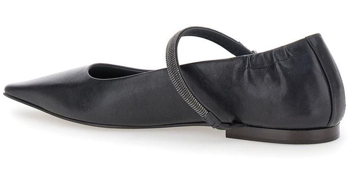 Brunello Cucinelli Ballet Shoes With Monil Detail On The Strap in Black ...