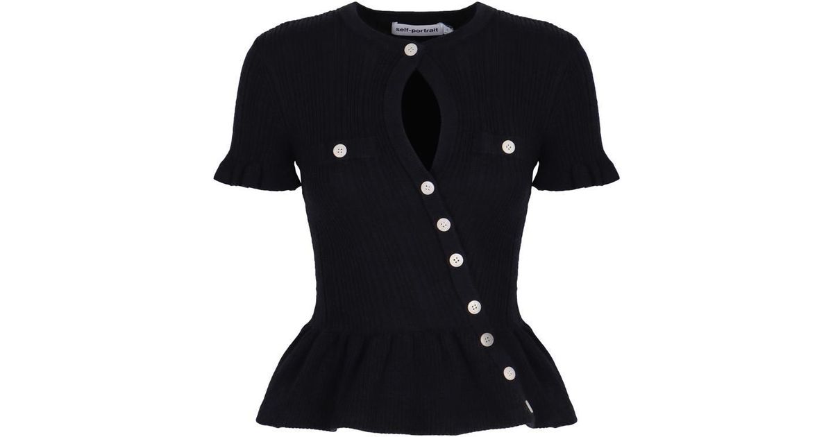 Self-Portrait Asymmetrical Knitted Top in Black | Lyst UK