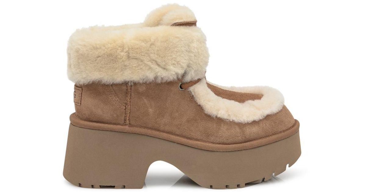 UGG Platform Boots In Suede With Shearling Beige in Natural | Lyst