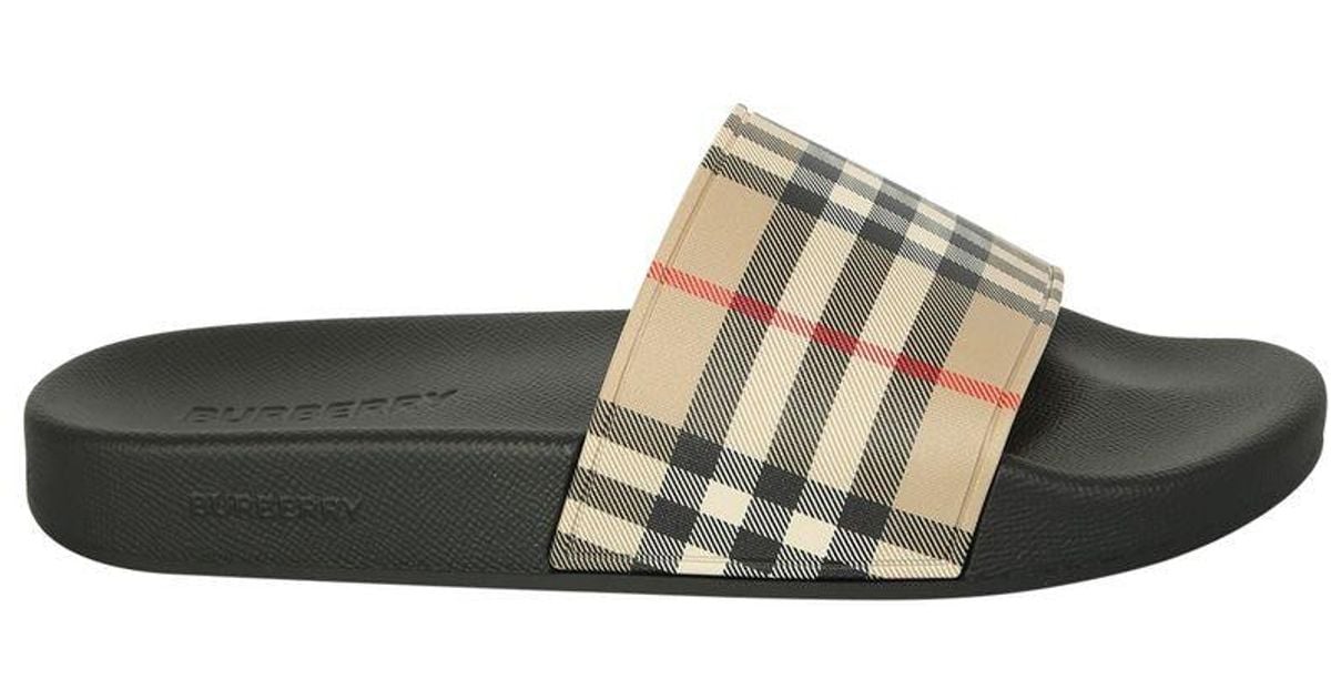 Burberry Check Motif Pool Slides in White | Lyst