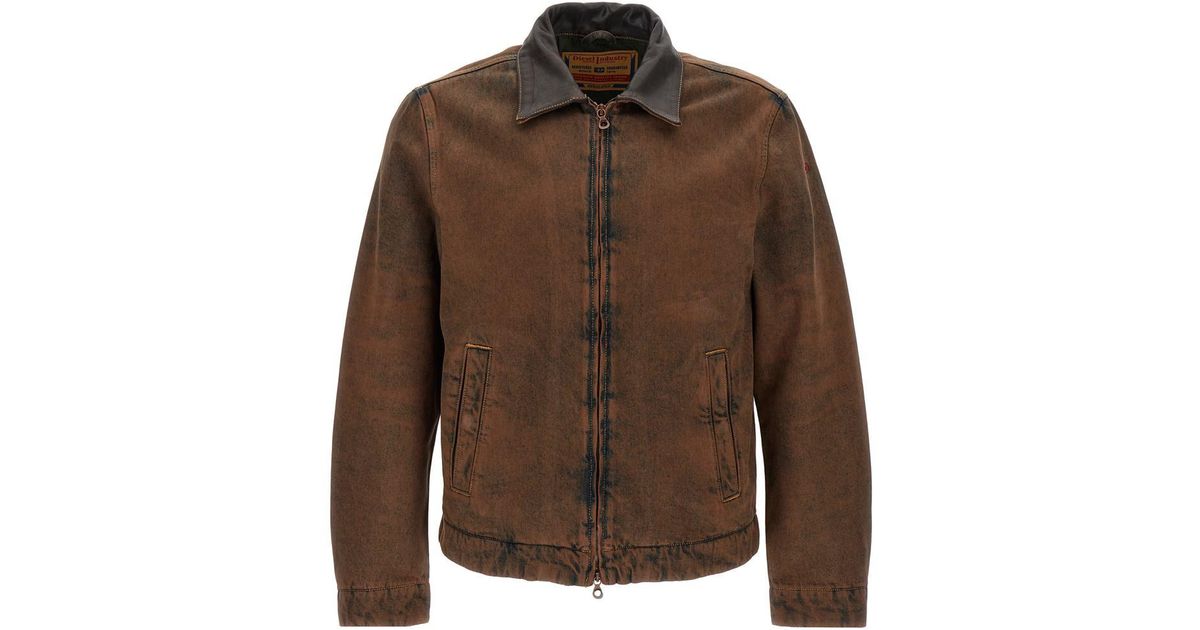 DIESEL Padded Blouson In Coated Denim in Brown for Men | Lyst