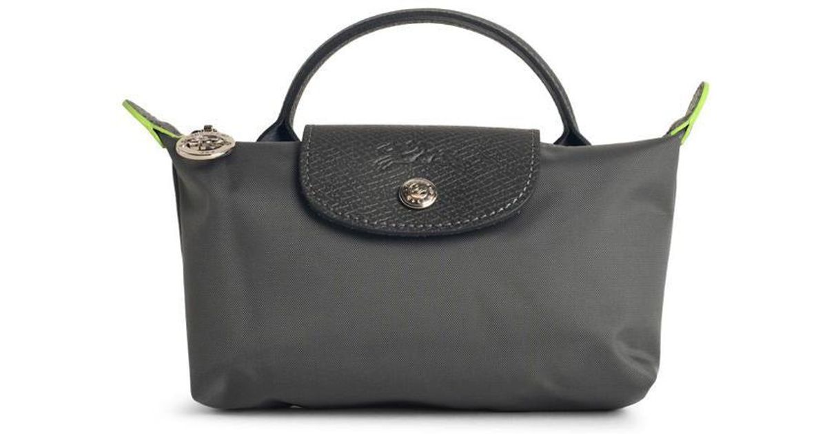 Longchamp Clutch Bag With 'Le Pliage' Handle in Gray | Lyst