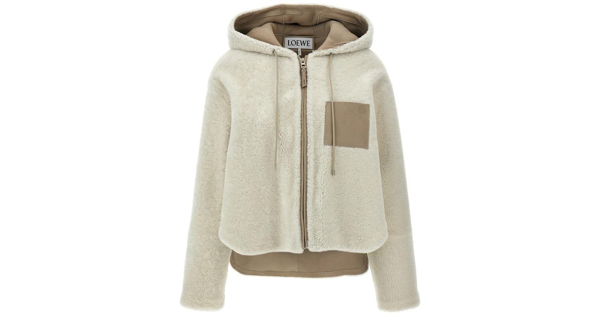 Loewe Sheepskin Hooded Jacket in Natural | Lyst