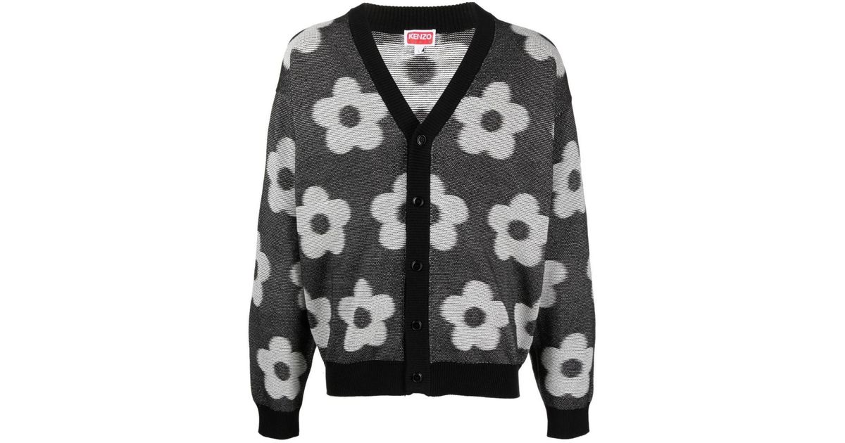 KENZO Boke Flower-Motif Cotton Cardigan in Gray for Men | Lyst