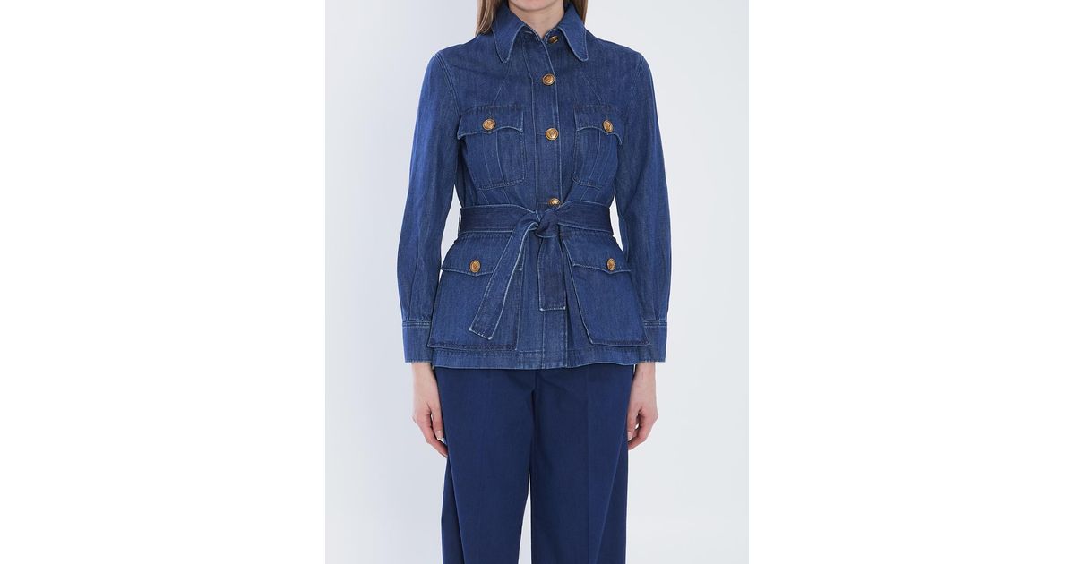 Valentino Garavani Denim Safari Jacket in Blue | Lyst
