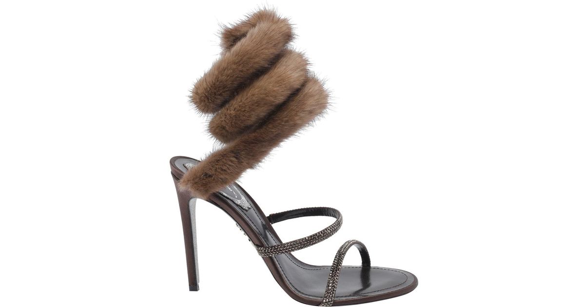 Rene Caovilla Renã Caovilla Heeled Sandal With Real Fur Details in ...