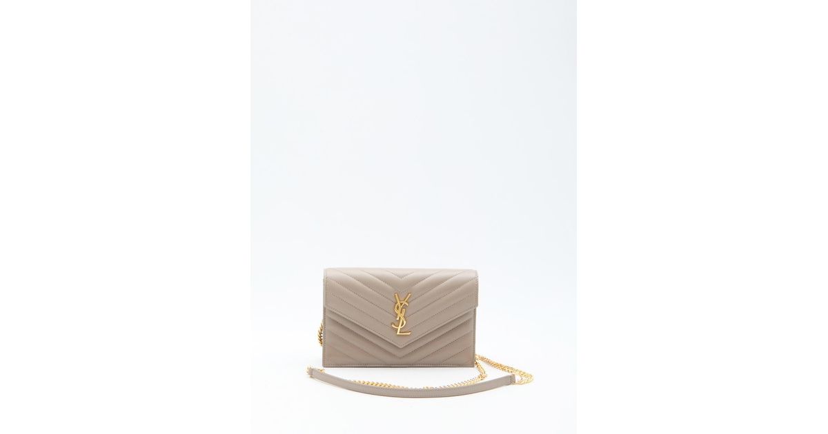 Saint Laurent Envelope Cassandre Chain Wallet in White | Lyst