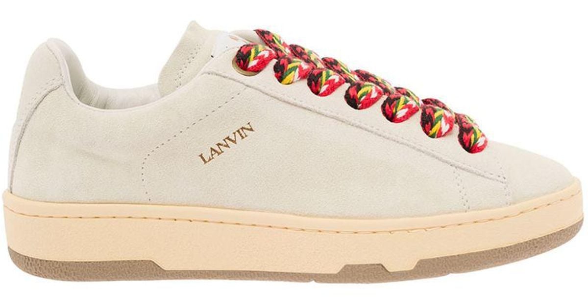 Lanvin 'Lite Curb' Low Top Sneakers With Oversized Laces in Pink | Lyst
