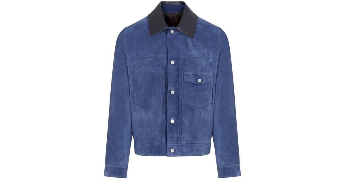 Berluti Suede Leather Jacket in Blue for Men | Lyst