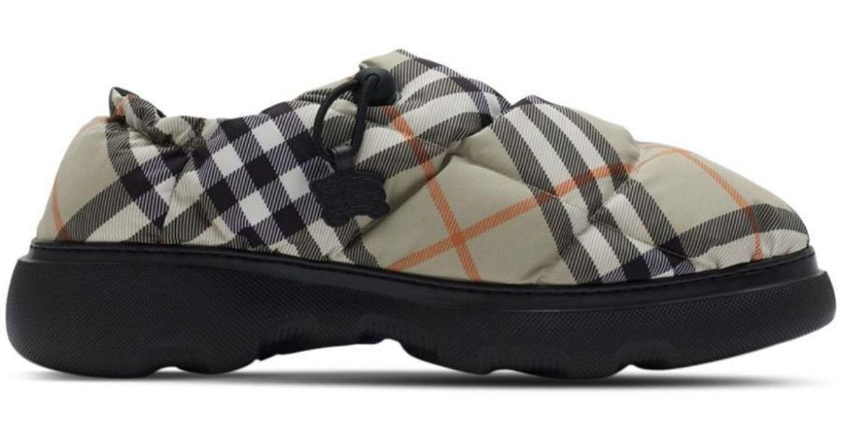 Burberry Check Pattern Pillow Mules in Gray for Men | Lyst