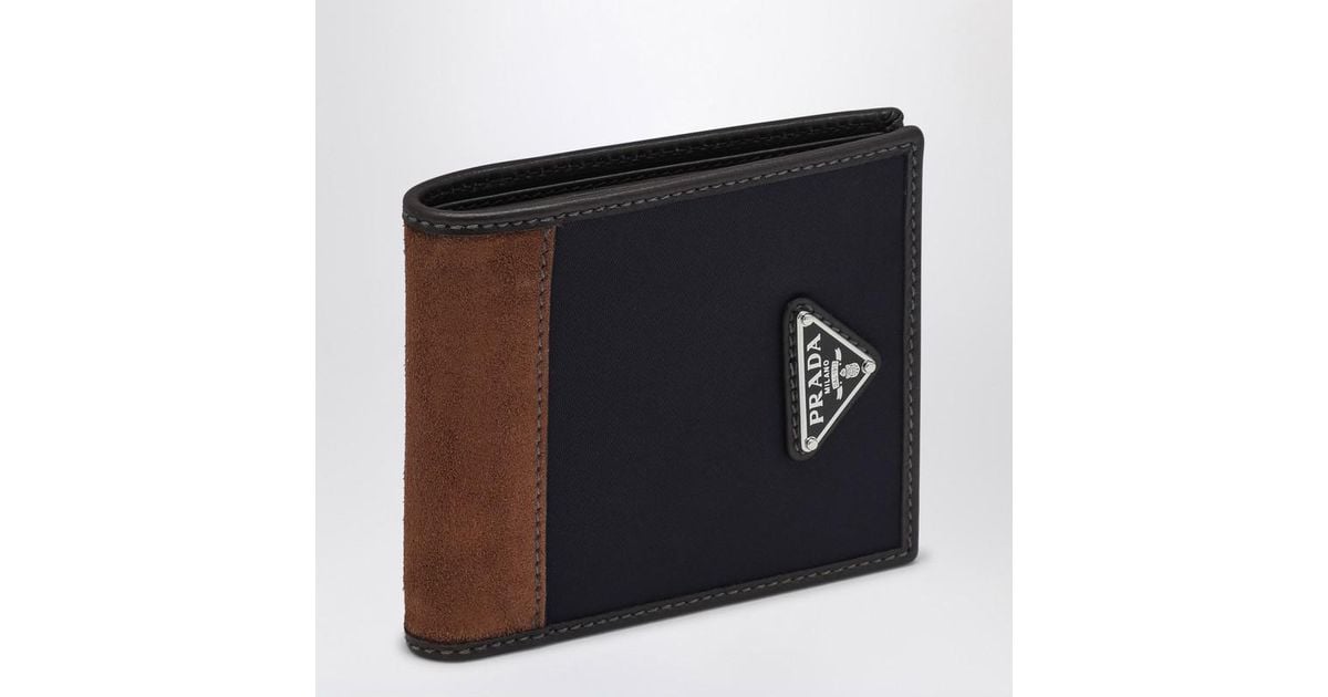Prada Blue/brown Nylon And Suede Bi-fold Wallet in Black for Men | Lyst UK