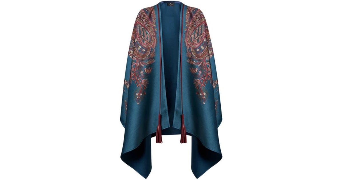 Etro Wool & Cashmere Jacquard Cape in Blue | Lyst UK