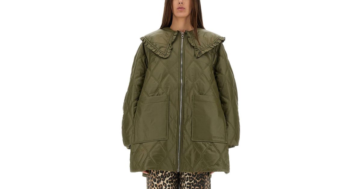 Ganni Oversized Quilted Midi Jacket in Green | Lyst