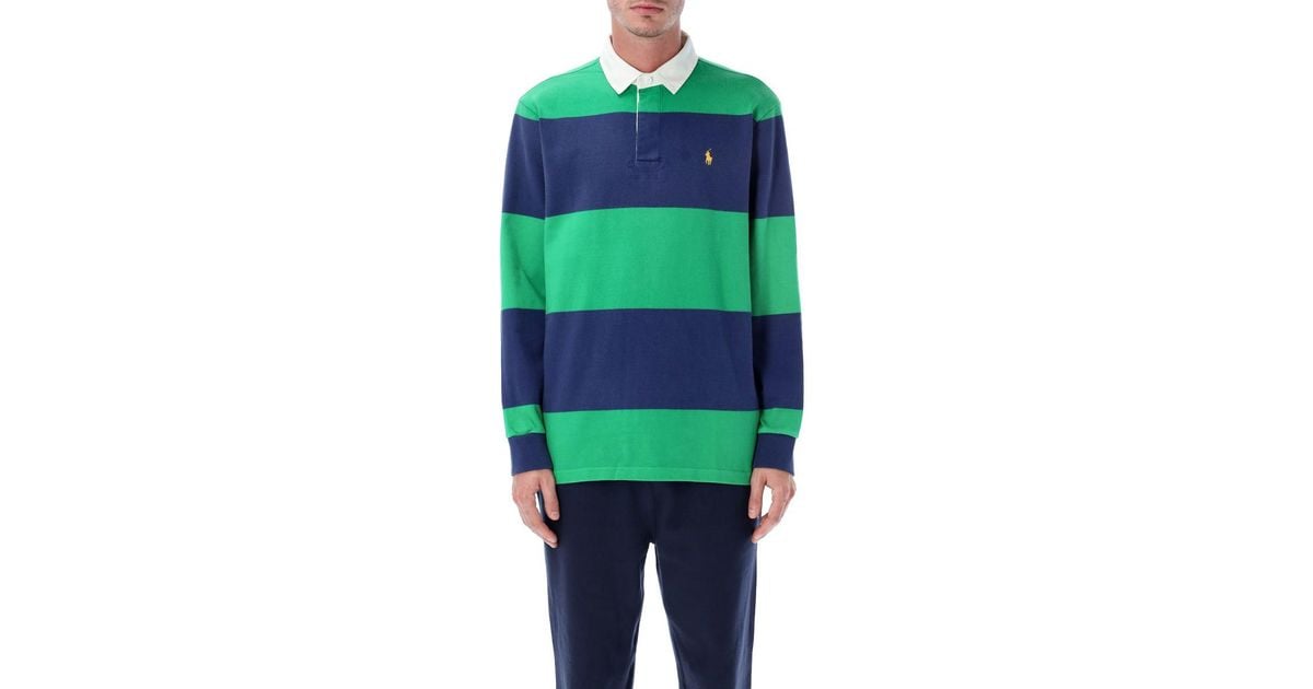 Polo Ralph Lauren Iconic Striped Rugby Shirt in Green for Men | Lyst UK