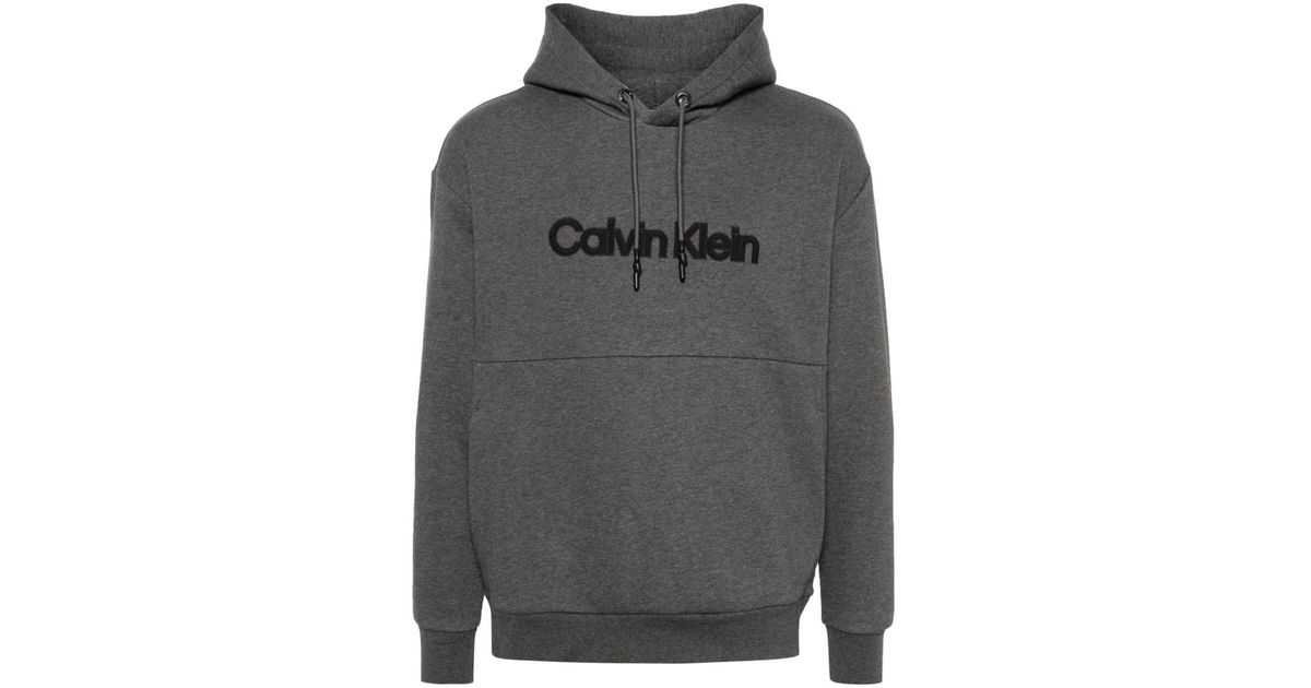Calvin Klein Raised Embroidered Logo Hoodie in Gray for Men | Lyst