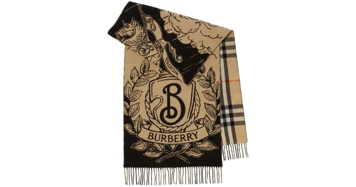 Burberry Cashmere Scarf With Shield in Black | Lyst UK