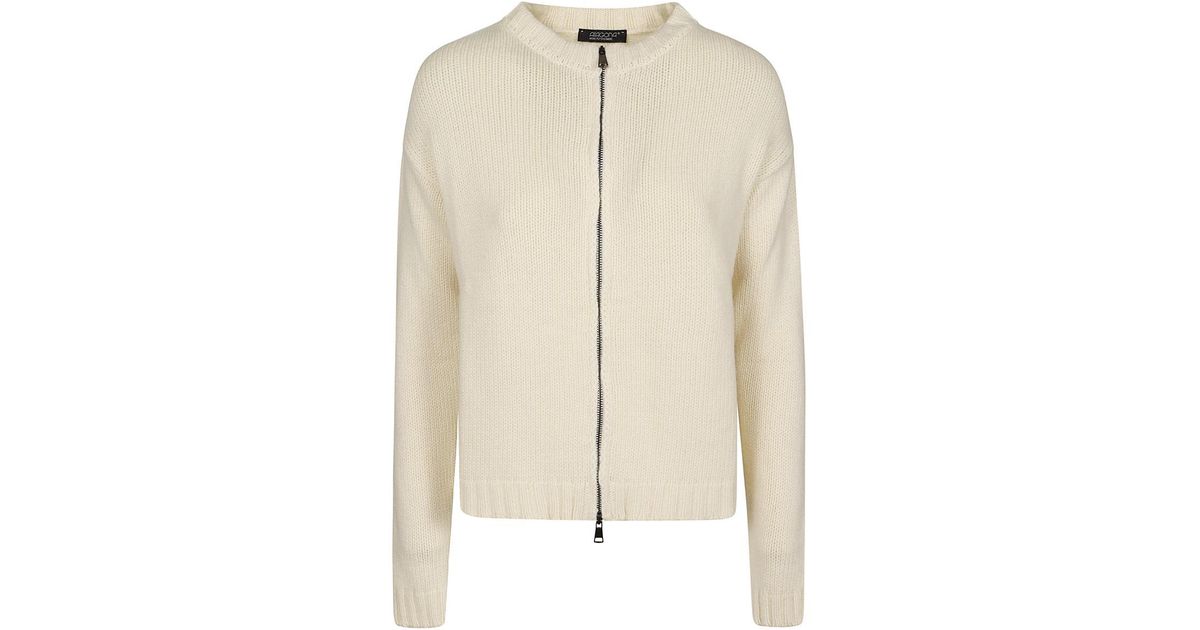 Aragona Cashmere Full Zip Turtleneck Sweater in Natural | Lyst UK