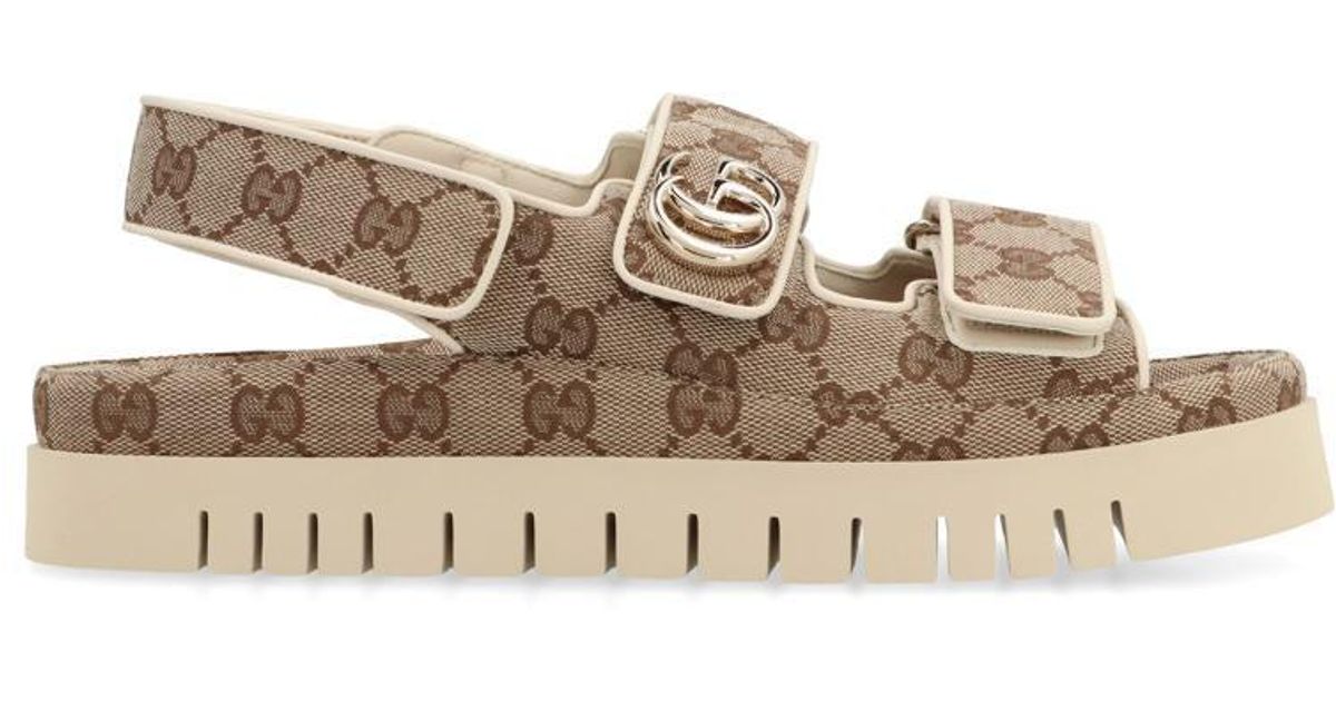 Gucci Fabric Sandal in Natural | Lyst