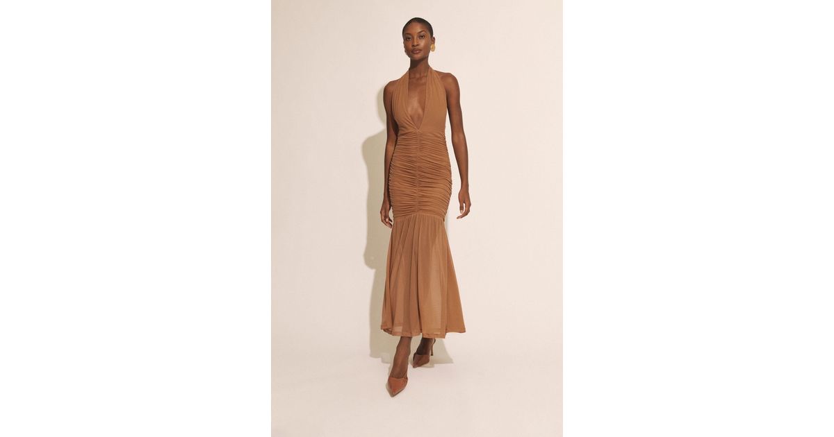 Bardot Sephera Halter Mesh Midi Dress in Natural | Lyst