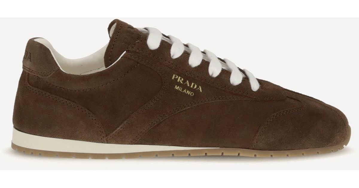 Prada Suede Sneakers in Brown | Lyst UK