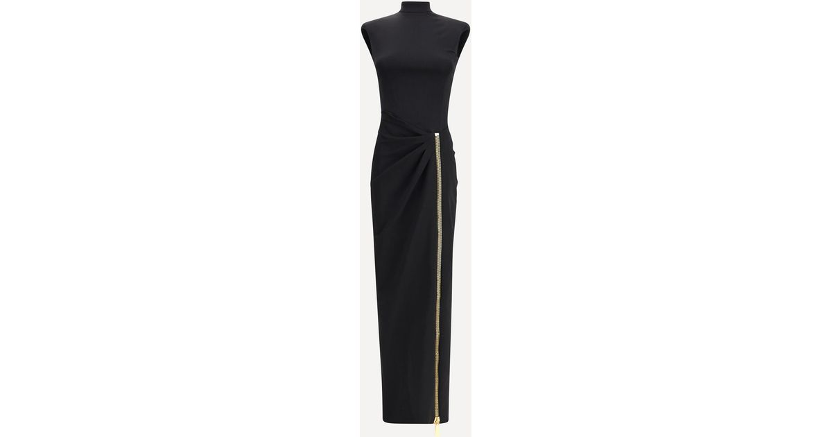 Balmain Long Jersey Dress With Slit in Blue | Lyst UK