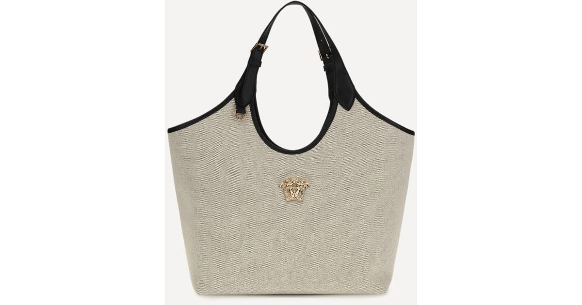 Versace Tote Fabric Calf Leather in Natural | Lyst UK