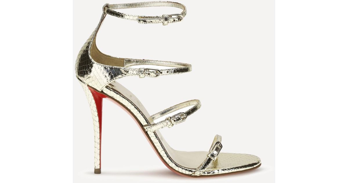 Christian Louboutin Laminated Python-Print Sandals in White | Lyst