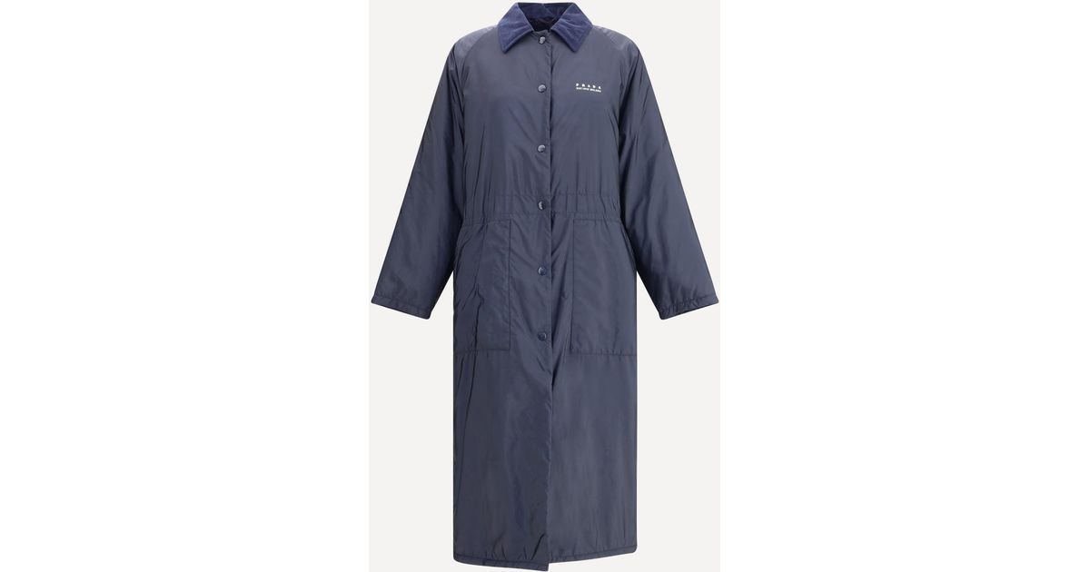 Prada Long Down Jacket in Blue | Lyst UK