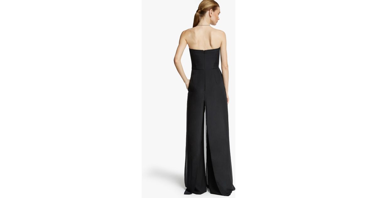 Halston Chiffon Overlay Strapless Jumpsuit In Black Lyst