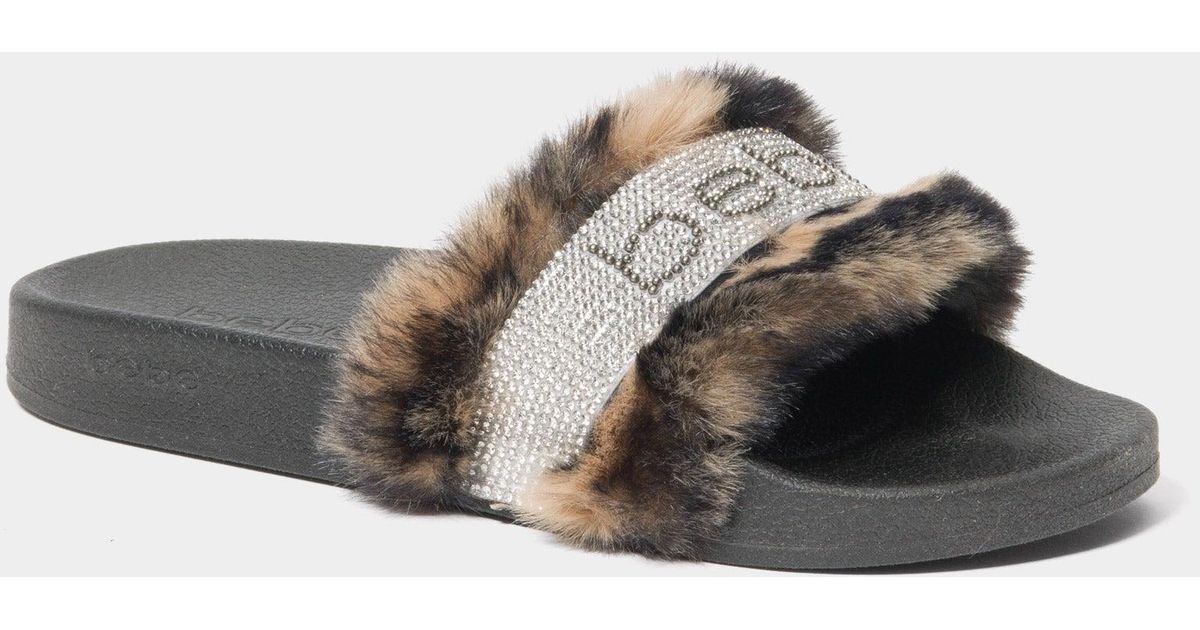 Bebe Flynna Faux Fur Slides in Gray | Lyst