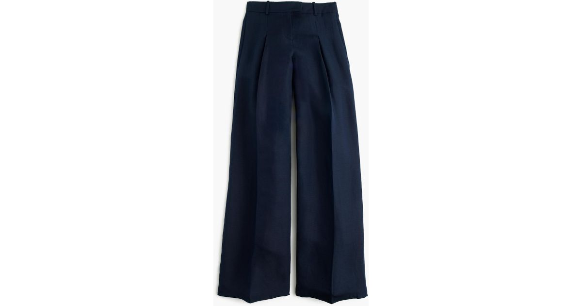 J Crew Collection Wide Leg Pant In Silk Linen In Blue Lyst
