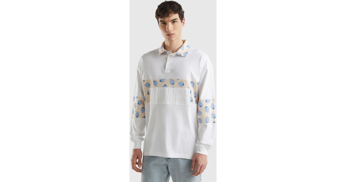 Benetton Rugby Polo With Strawberry Pattern Details in Black for Men ...