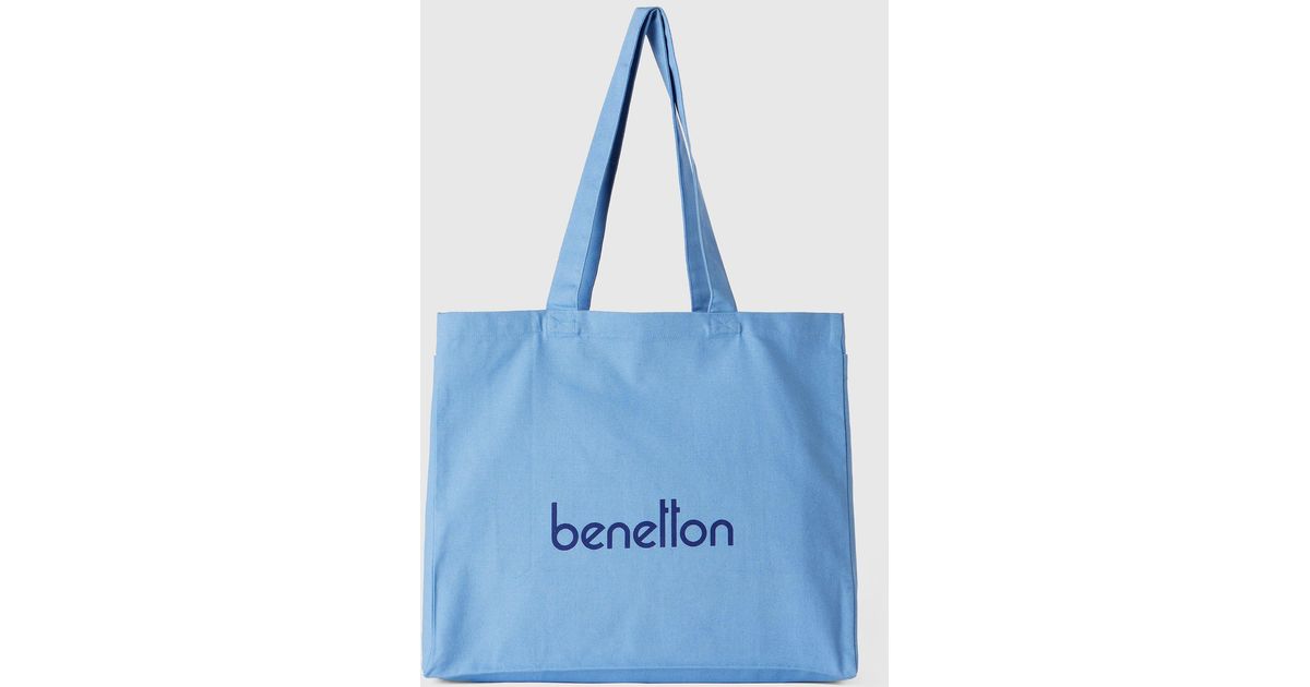 Benetton Light Blue Tote Bag In Pure Cotton | Lyst UK