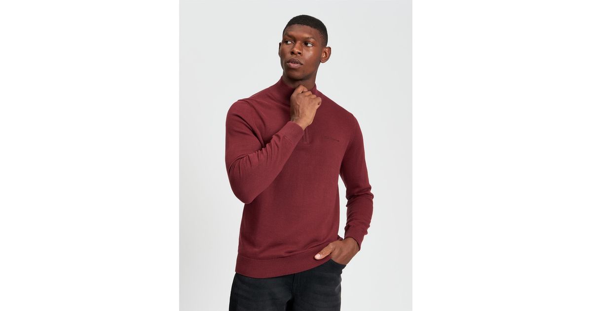 Ben Sherman Long Sleeve 1/4 Zip Funnel Neck Sweater In Wine in Red for ...