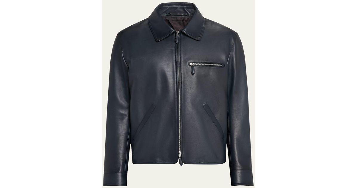 Berluti Full-Zip Leather Jacket in Blue for Men | Lyst