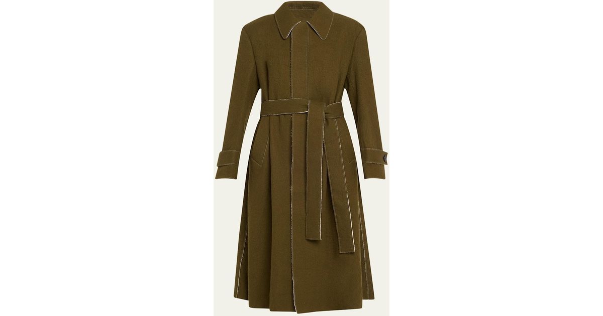 Ashlyn Amari Self-Tie Wool Melton Coat in Green | Lyst