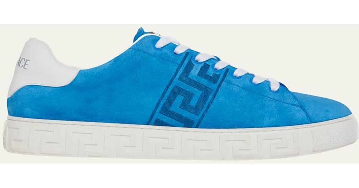 Versace La Greca Greek Key Suede Low-Top Sneakers in Blue for Men | Lyst