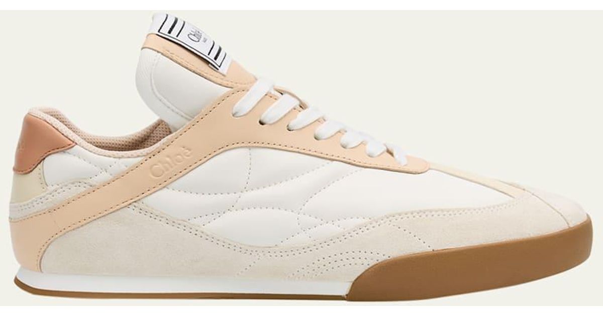 Chloé Kick Mixed Leather Low-Top Sneakers in Natural | Lyst