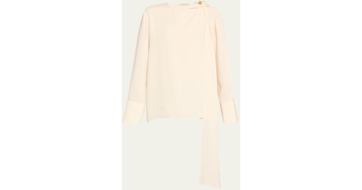 Heirlome Coco Tie-Shoulder Silk Blouse in Natural | Lyst