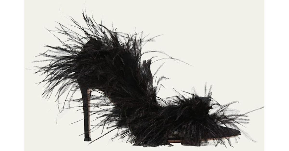 Gianvito Rossi Ostrich Feather Silk Stiletto Pumps | Lyst