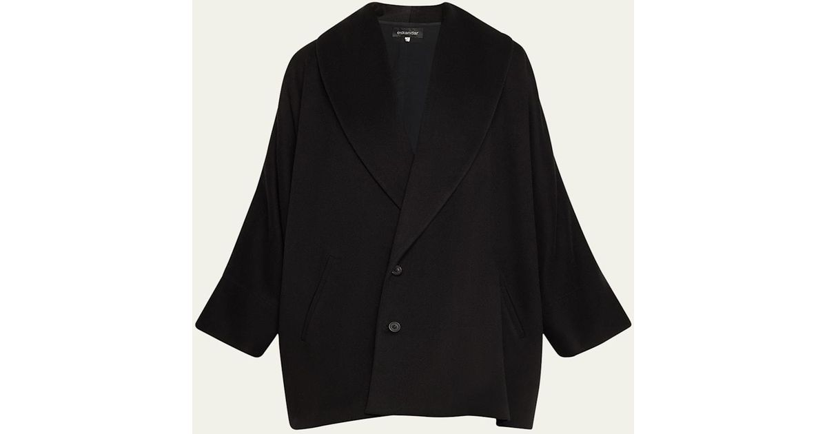 Eskandar Wool-Cashmere Shawl-Collar Cuffed Coat in Black | Lyst