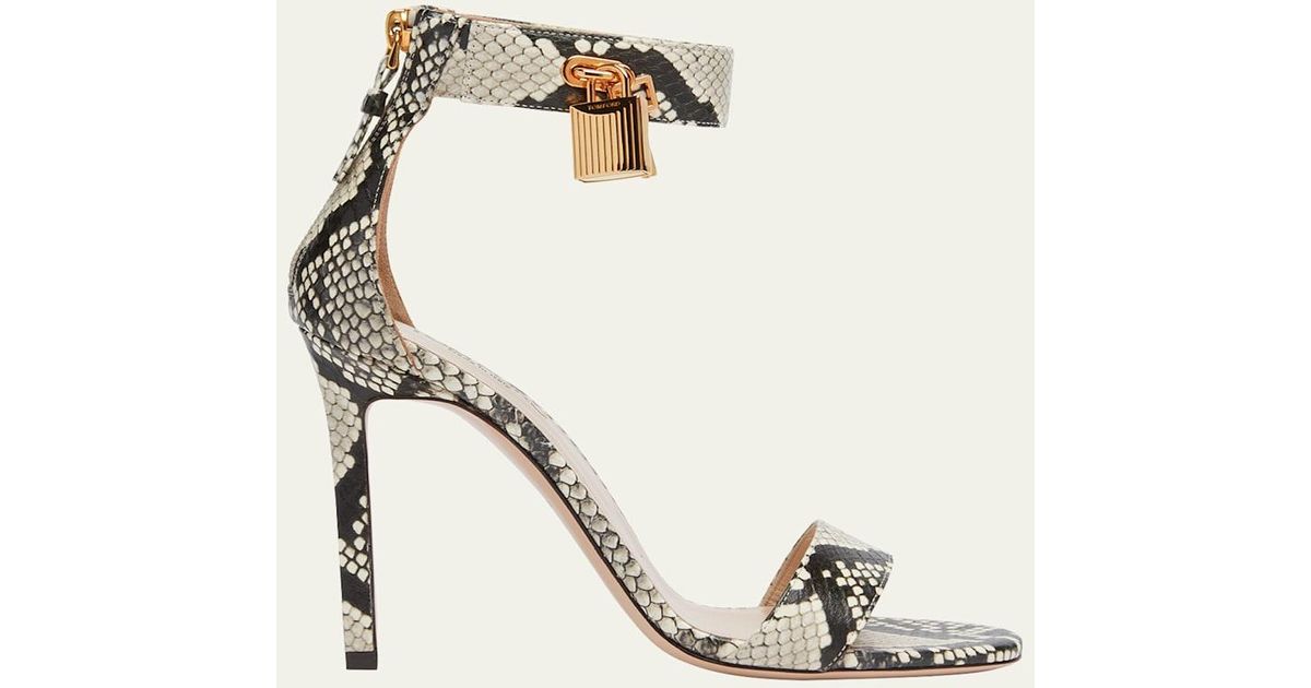 Tom Ford Lock Python Embossed Ankle-Cuff Sandals in Natural | Lyst