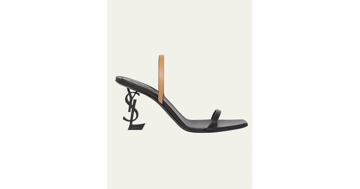 Saint Laurent Opyum Bicolor Ysl-Heel Slide Sandals in Natural | Lyst