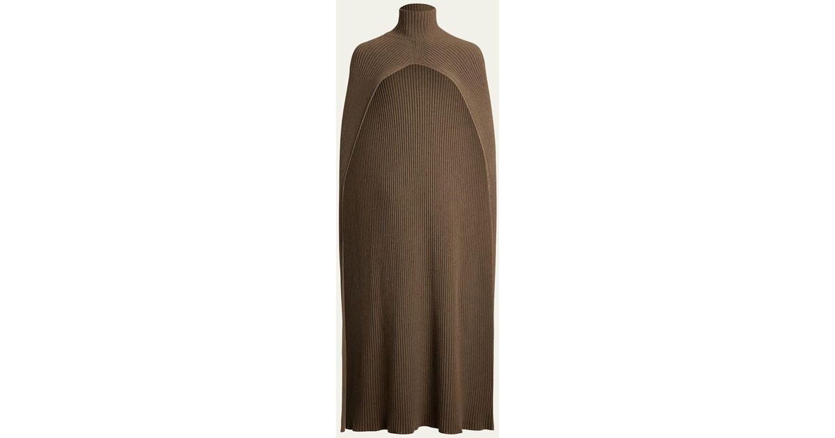 Ralph Lauren Turtleneck Lofty Cashmere Rib Cape in Natural | Lyst
