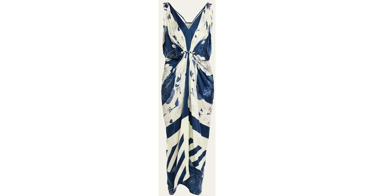 VERANDAH Floral Striped Hand-Draped Gown in Blue | Lyst