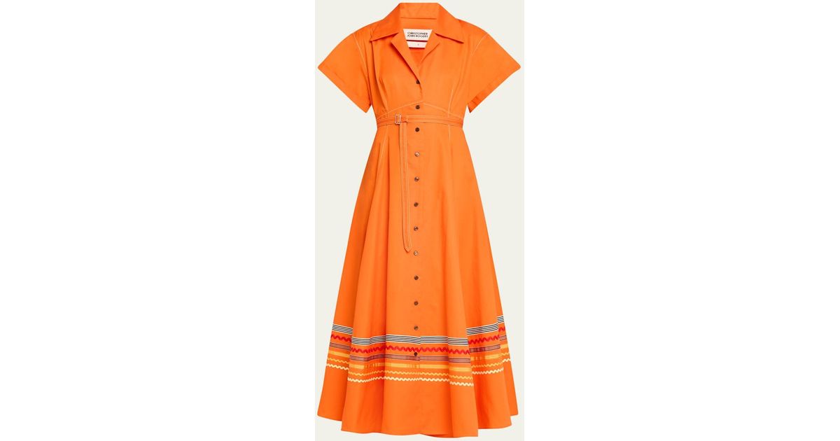 Christopher John Rogers Embroidered Short Sleeve Belted Shirtdress in ...