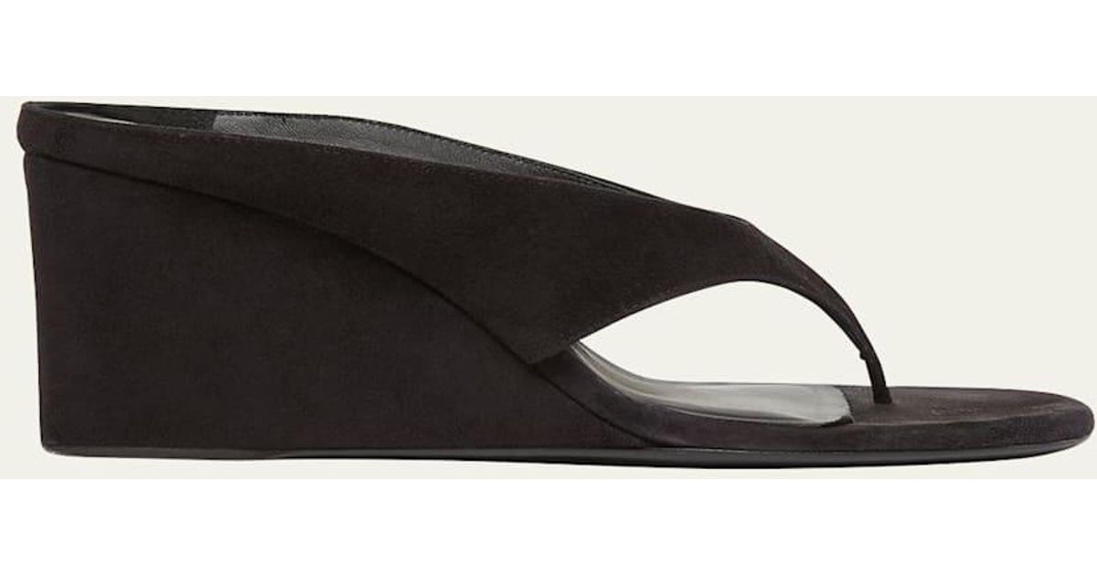 Alaïa Suede Wedge Thong Sandals in Natural | Lyst